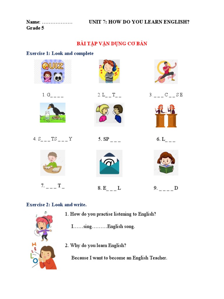 Grade 5 English Unit 7 Exercises | PDF | English Language | Vocabulary
