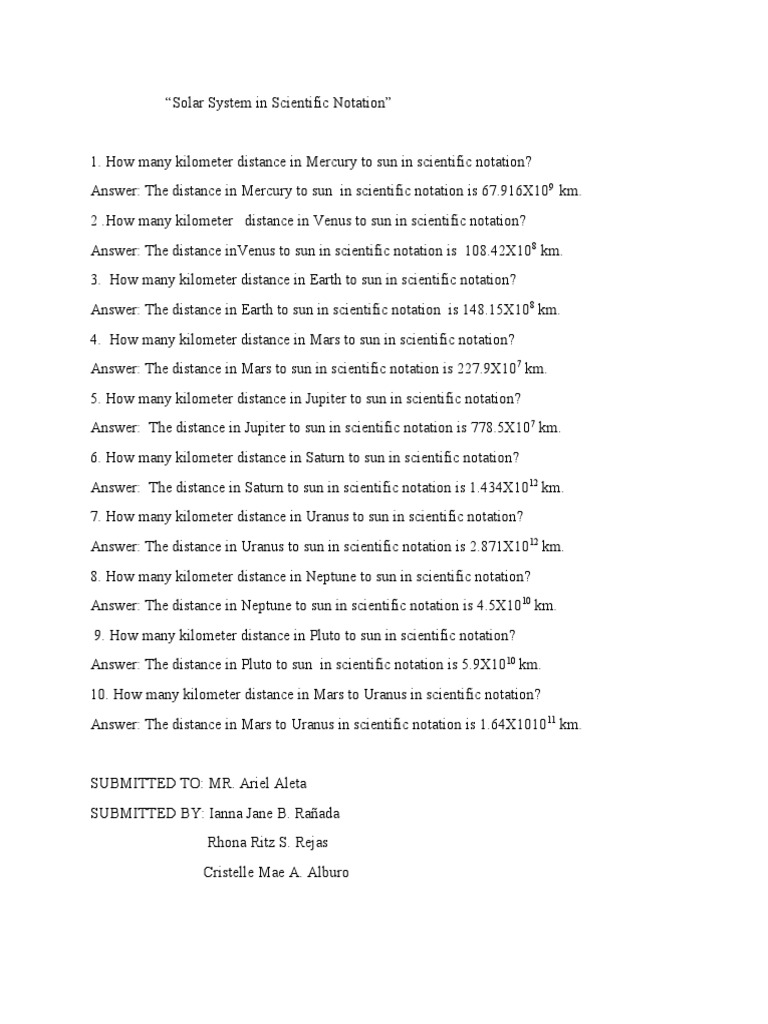 Solar System in Scientific Notation | PDF