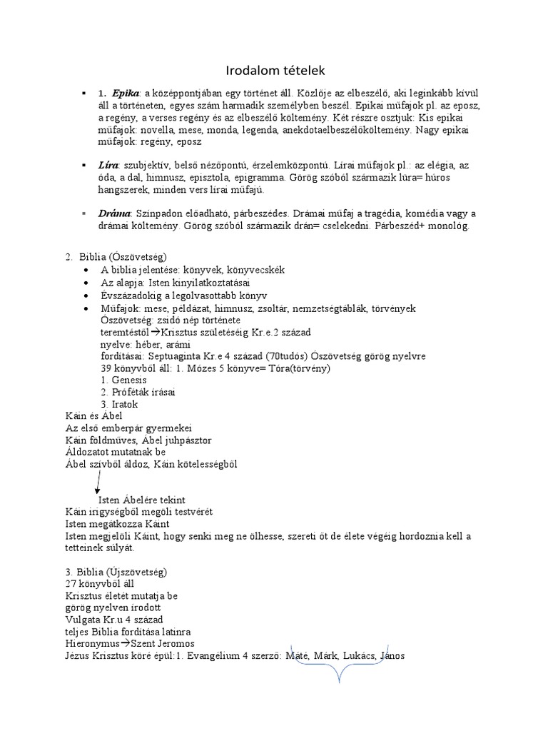 Irodalom-Tételek 2 | PDF