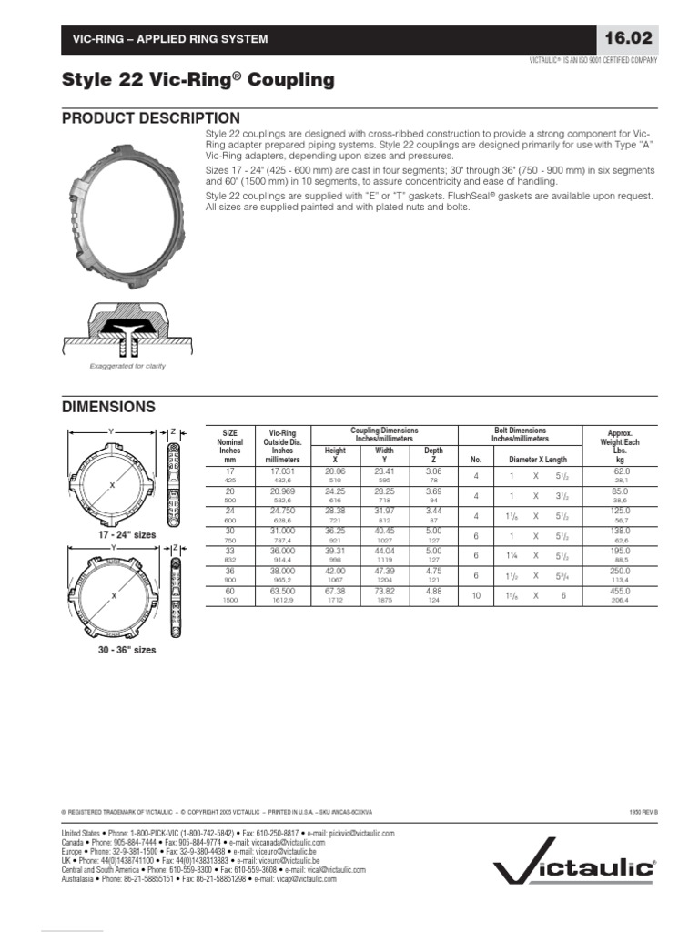 Style 22 Vic-Ring Coupling: Product Description | PDF | Pipe (Fluid ...