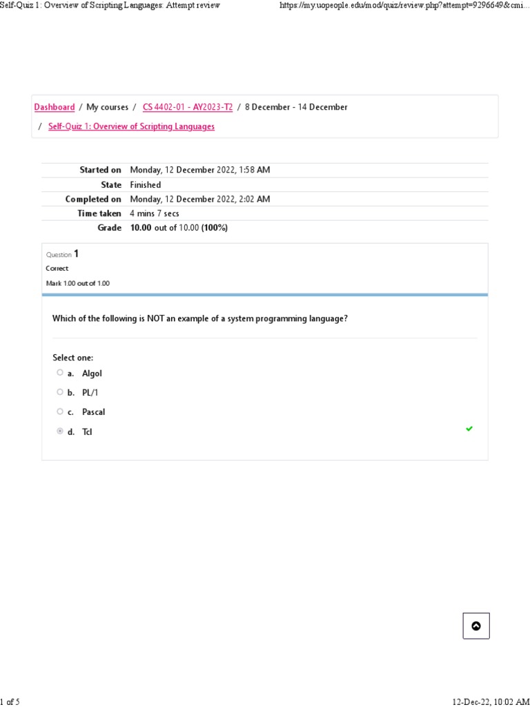 Self Quiz 1 Overview Of Scripting Languages Attempt Review Pdf Scripting Language Python 6291