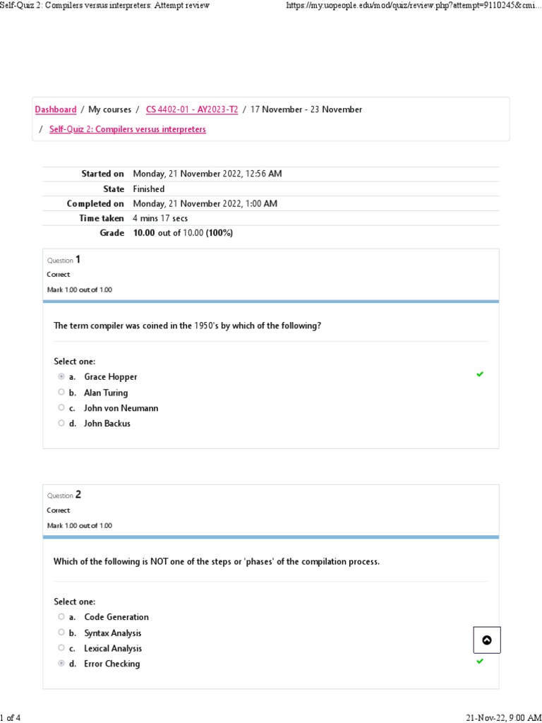 Self-Quiz 2 Compilers Versus Interpreters Attempt Review | PDF ... Self-Quiz 2 Compilers Versus Interpreters Attempt Review | PDF ...