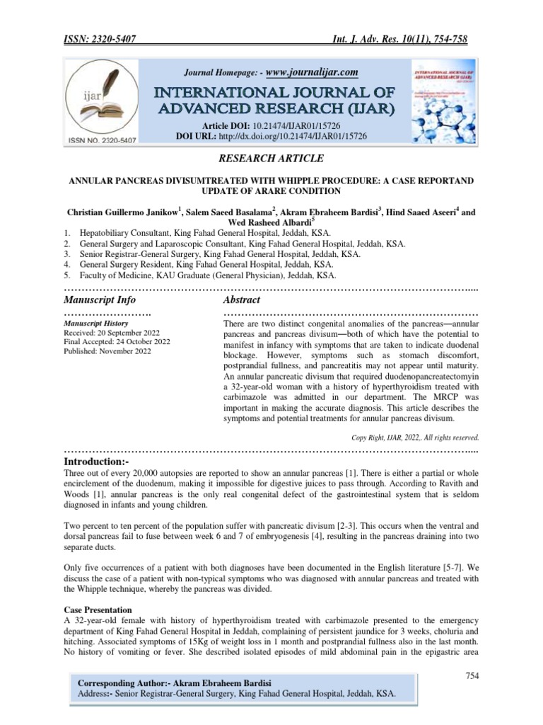 Annular Pancreas Divisumtreated With Whipple Procedure: A Case ...