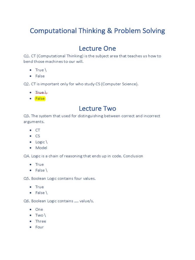 Computational Thinking - Solution | PDF | System | Logic