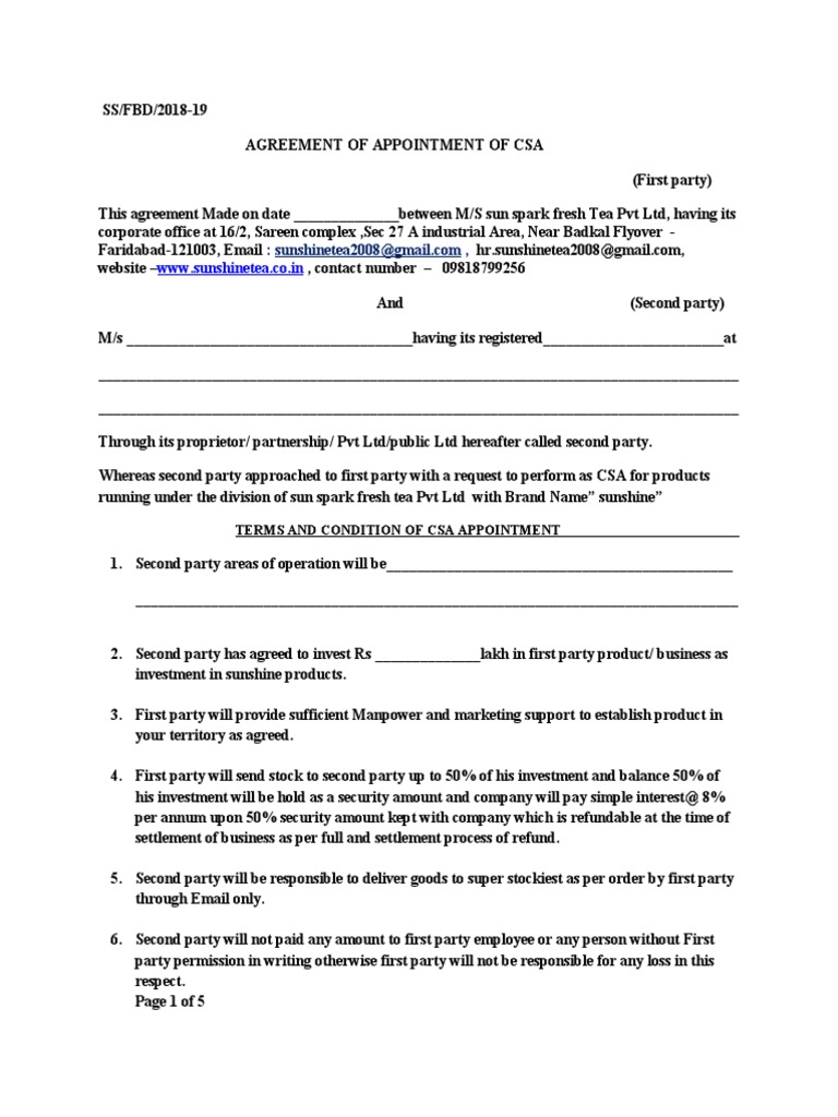 Csa (Agreement 18-19 - New) - 5-7-18 | PDF | Banks | Payments