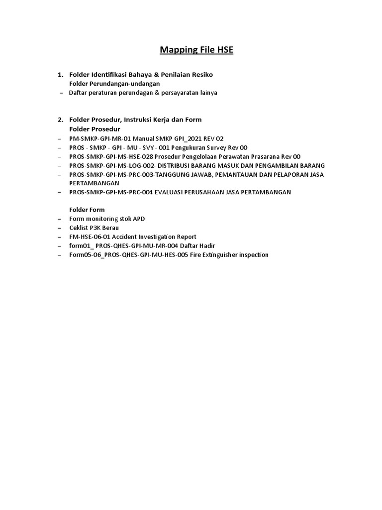 Mapping File HSE | PDF | Teknologi & Rekayasa