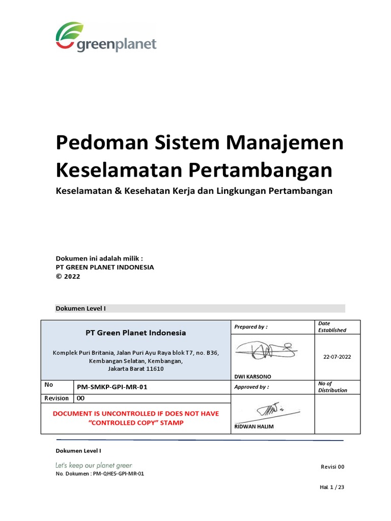 Manual SMKP GPI - 2022 REV 00 - (Berau Project) | PDF