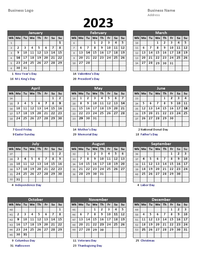 2023 Yearly Business Calendar Week No 05 | PDF | Liturgical Calendar | Public Holiday