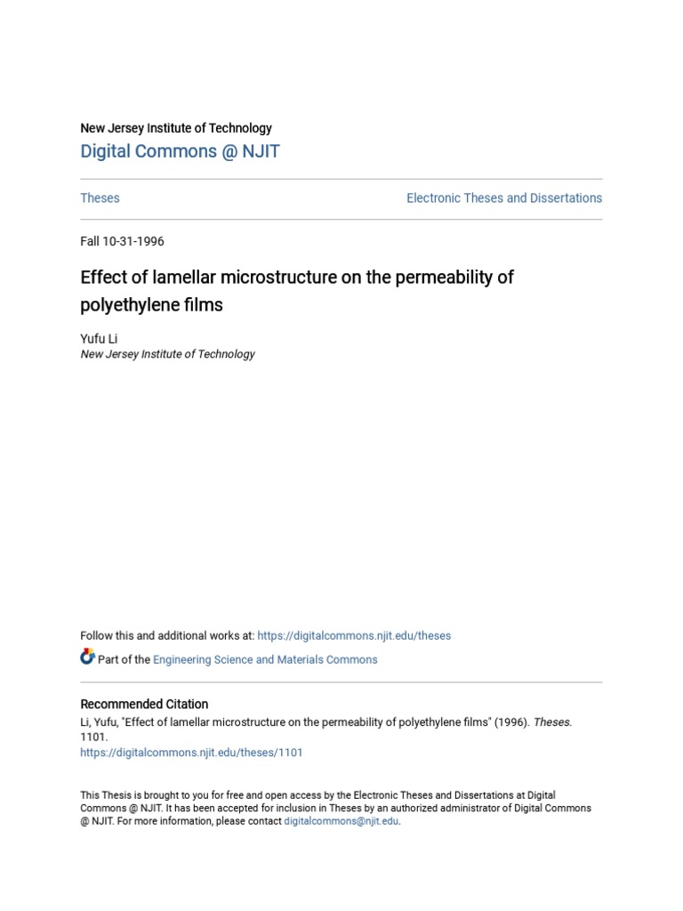 Effect of Lamellar Microstructure On The Permeability of Polyethy | PDF ...