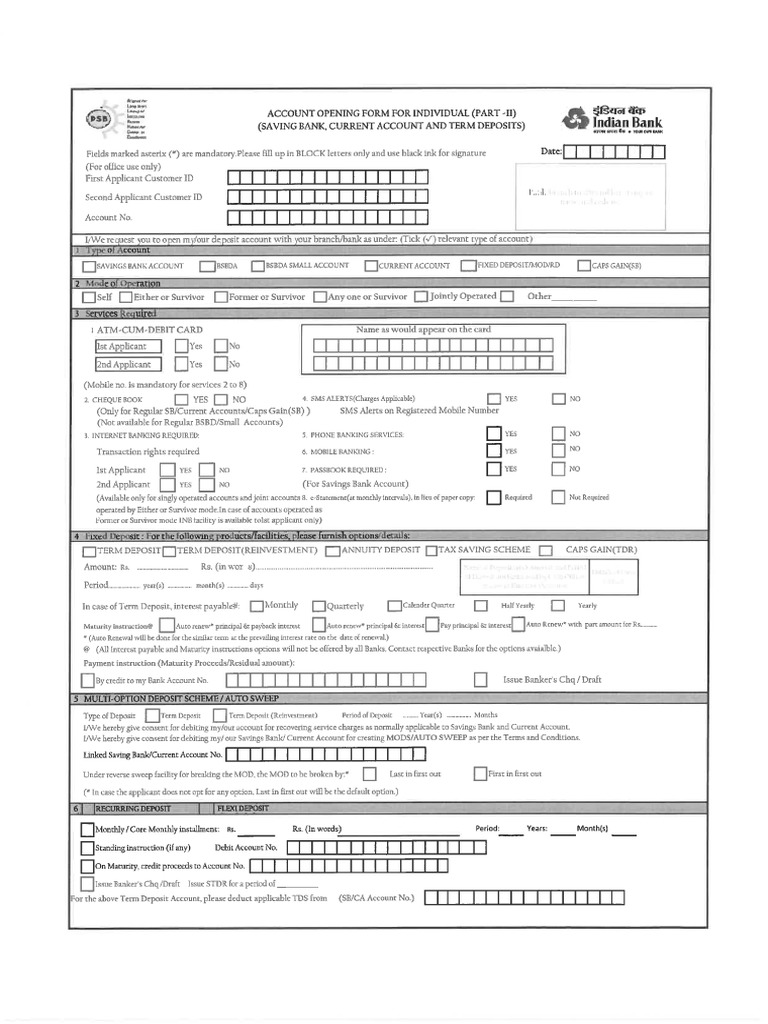 Deposit Account Opening Form Individual | PDF
