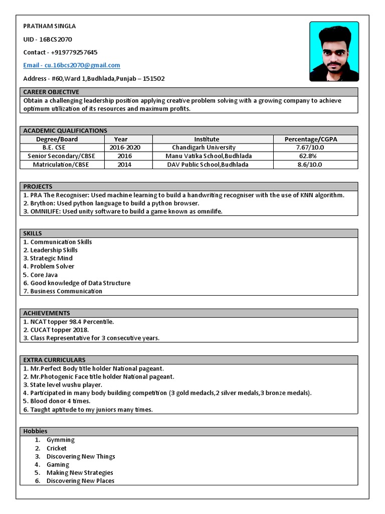 Pratham Singla's Resume: CSE Graduate with Leadership Skills | PDF | Career & Growth