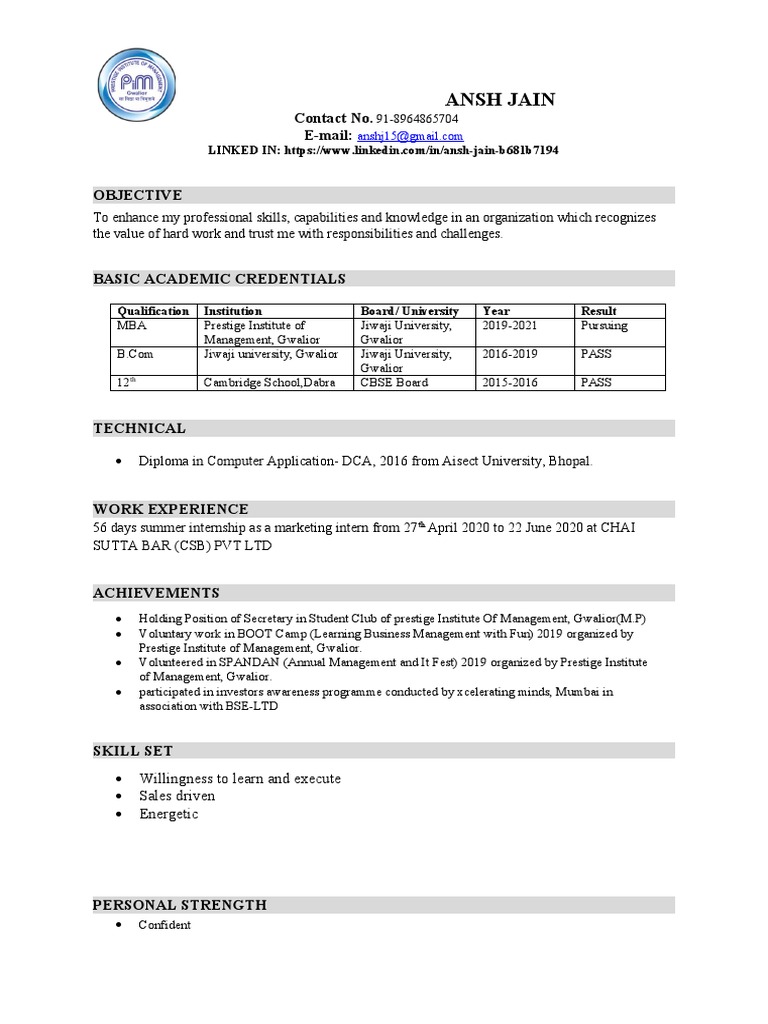Ansh Jain Resume 1 | PDF