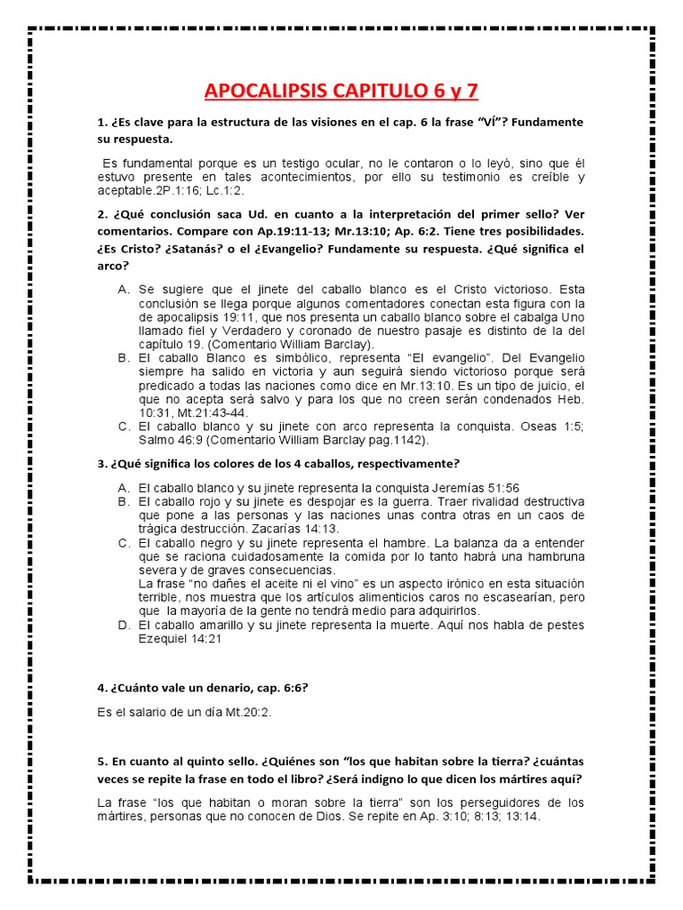APOCALIPSIS CAPITULO 6 y 7 | PDF | Libro de revelación | Jesús