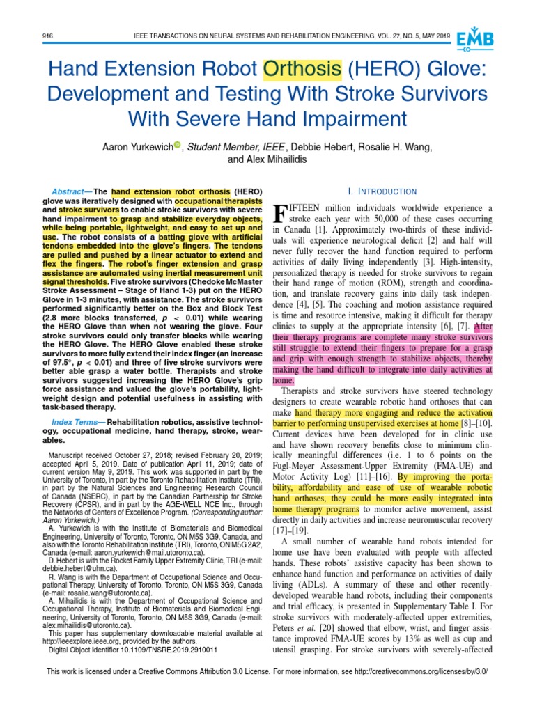 Hand Extension Robot Orthosis HERO Glove Development and Testing With ...