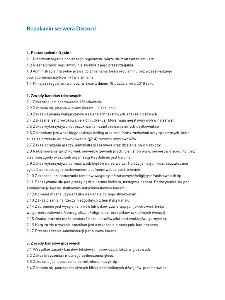 Regulamin Discord | PDF
