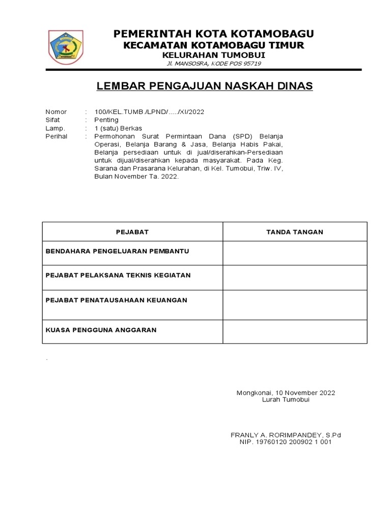 Lembar Pengajuan Naskah Dinas | PDF