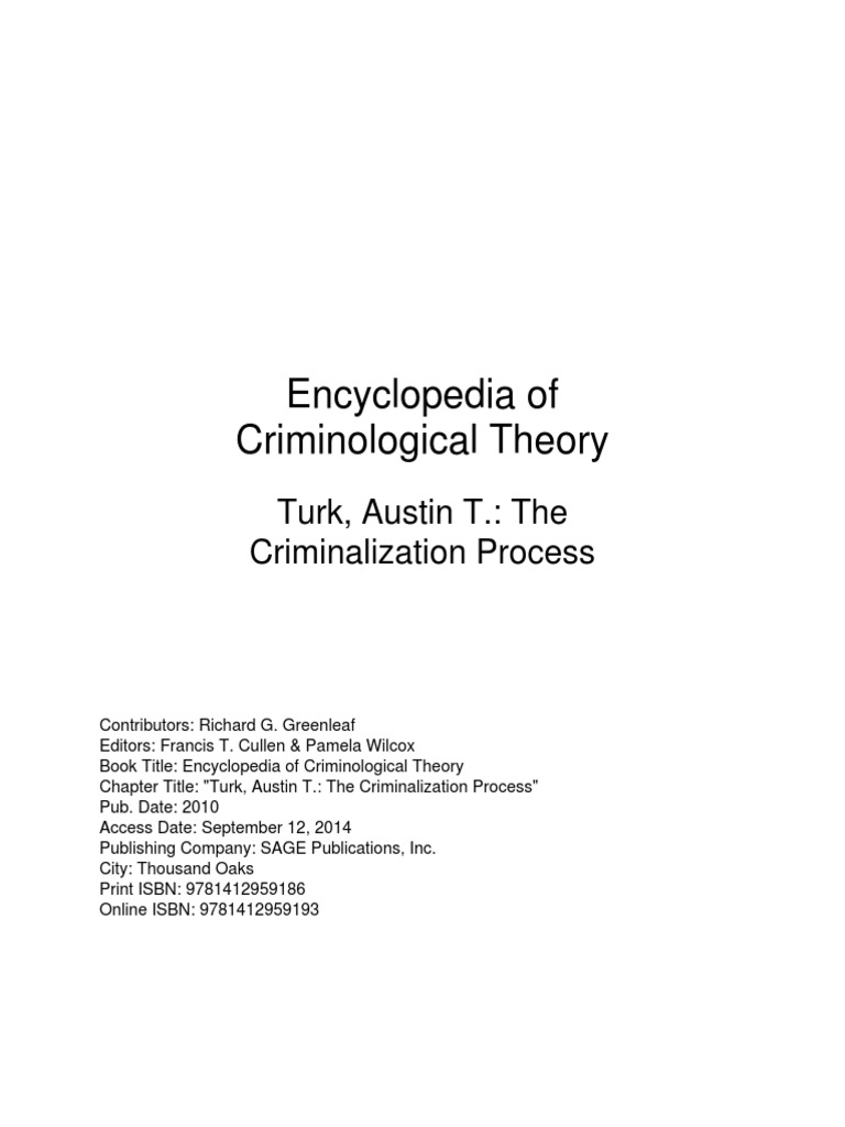 Turk, Austin T. - The Criminalization Process | PDF | Criminology | Theory