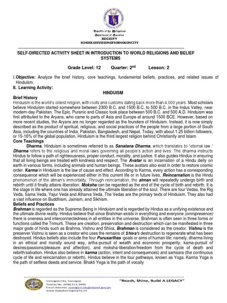 IWRBS Learning Activity Sheet Quarter 2 Lesson 2 | PDF | Moksha | Brahman