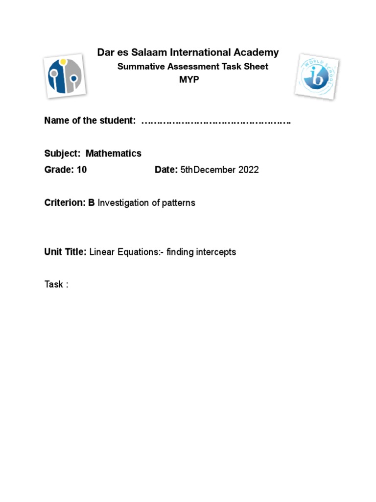 Omer G G10 Summative Assessment - Criterion B Linear Equation | PDF ...