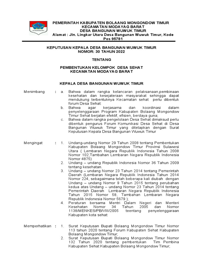 SK Kelompok Kerja Desa Sehat BWT | PDF