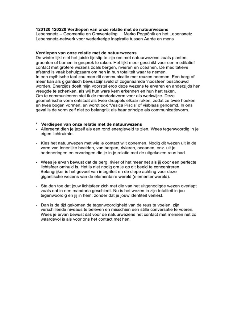 Verdiepen Van Onze Relatie Met de Natuurwezens | PDF