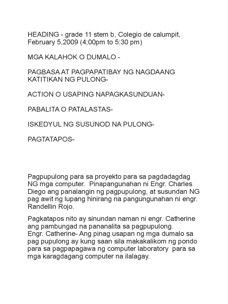 Katitikan NG Pulong | PDF