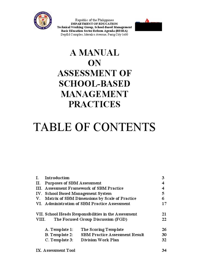 Assessment of SBM Handbook | PDF | Teachers | Evidence