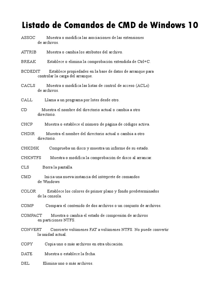 Listado de Comandos de CMD de Windows 10 | PDF | Archivo de computadora ...