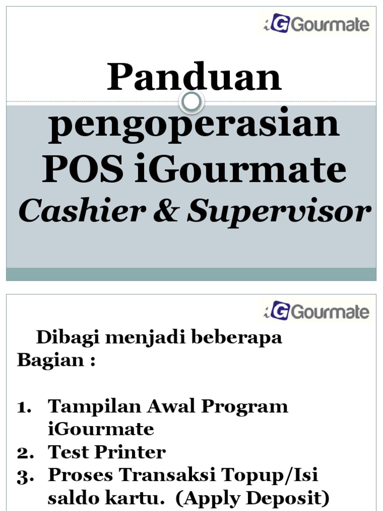 Panduan Pengoperasian POS IGourmate CASHIER | PDF