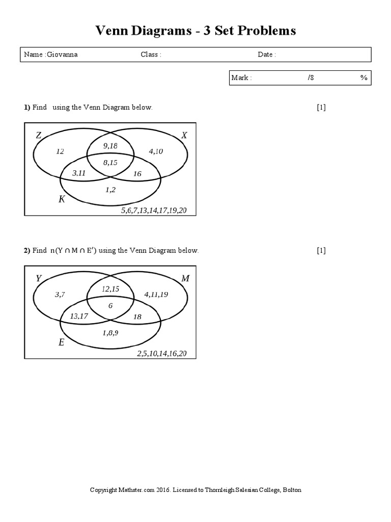 Venn Diagrams - 3 Set Problems - 3 | PDF