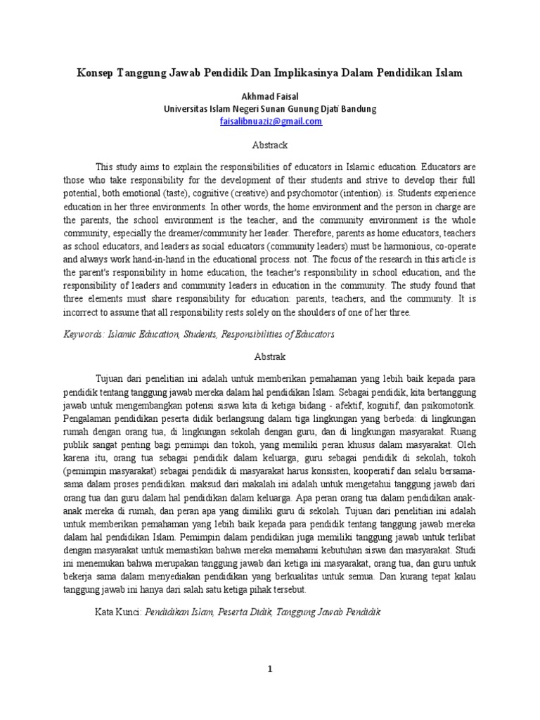 Konsep Tanggung Jawab Pendidik Dan Implikasinya Dalam Pendidikan Islam | PDF