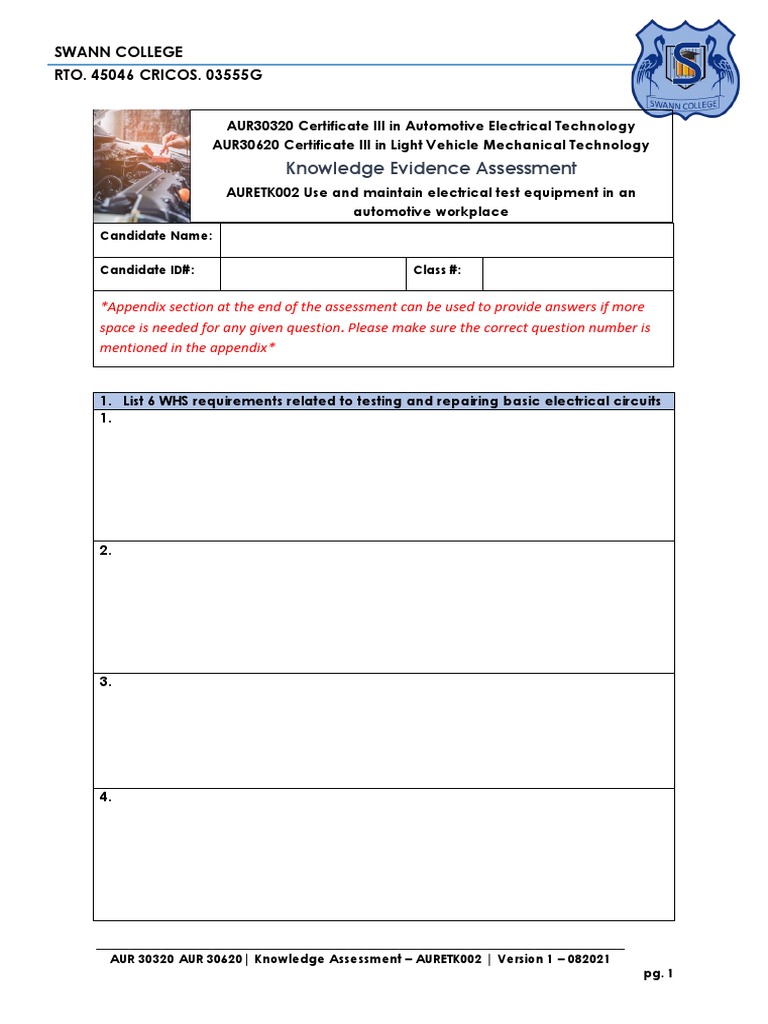 AUR 30320 Knowledge Assessment Guide | PDF