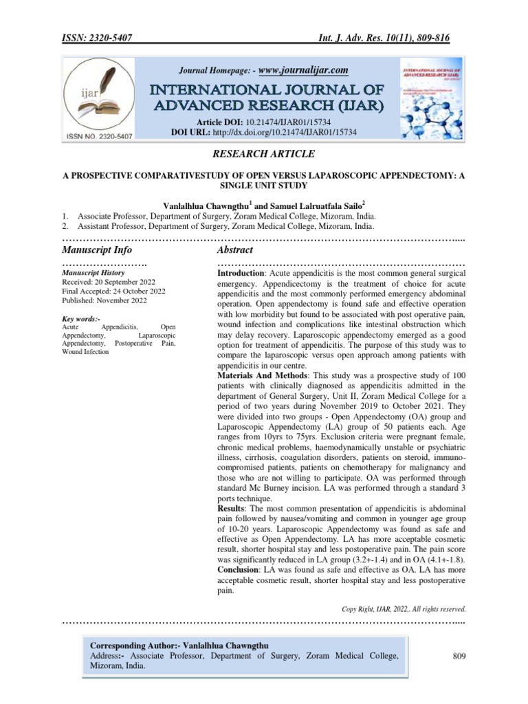 Open vs Laparoscopic Appendectomy Study | PDF | Surgery | Health Care