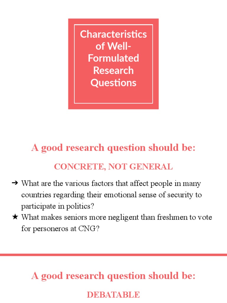Characteristics of Well-Formulated Research Questions. UNICA | PDF ... Characteristics of Well-Formulated Research Questions. UNICA | PDF ...