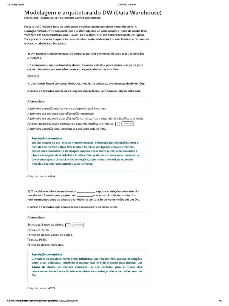 Modelagem e Arquitetura Do DW (Data Warehouse) | PDF | Armazém de dados | Gestão de dados