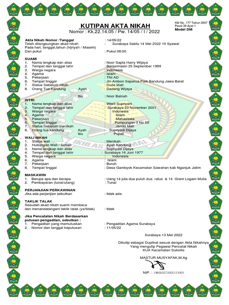 Duplikat Kutipan Akta Nikah | PDF