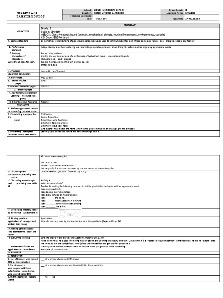 Teaching Eng1.Assignment DLL - Antallan RG | PDF | Learning | Teachers
