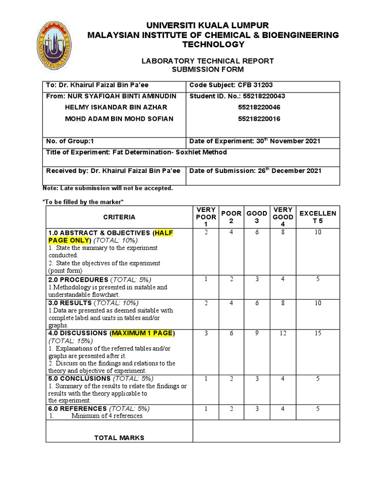 Lab Report Fat Analysis | PDF | Experiment | Laboratories