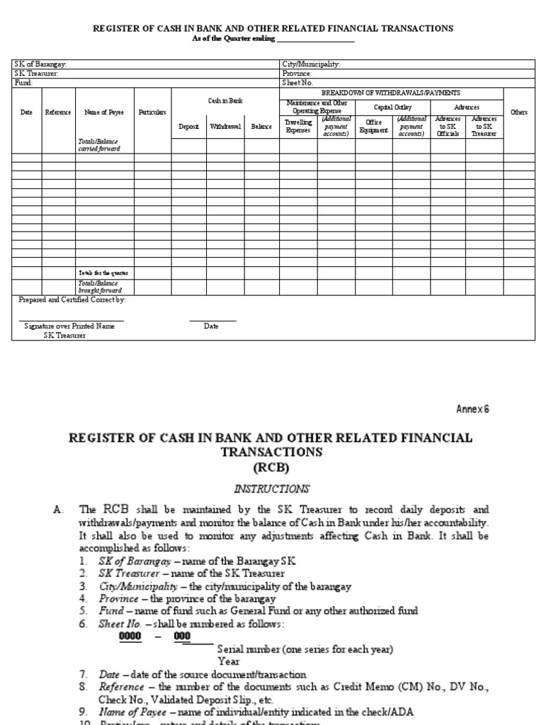 Register of Cash in Bank and Other Related Financial Transactions | PDF ...
