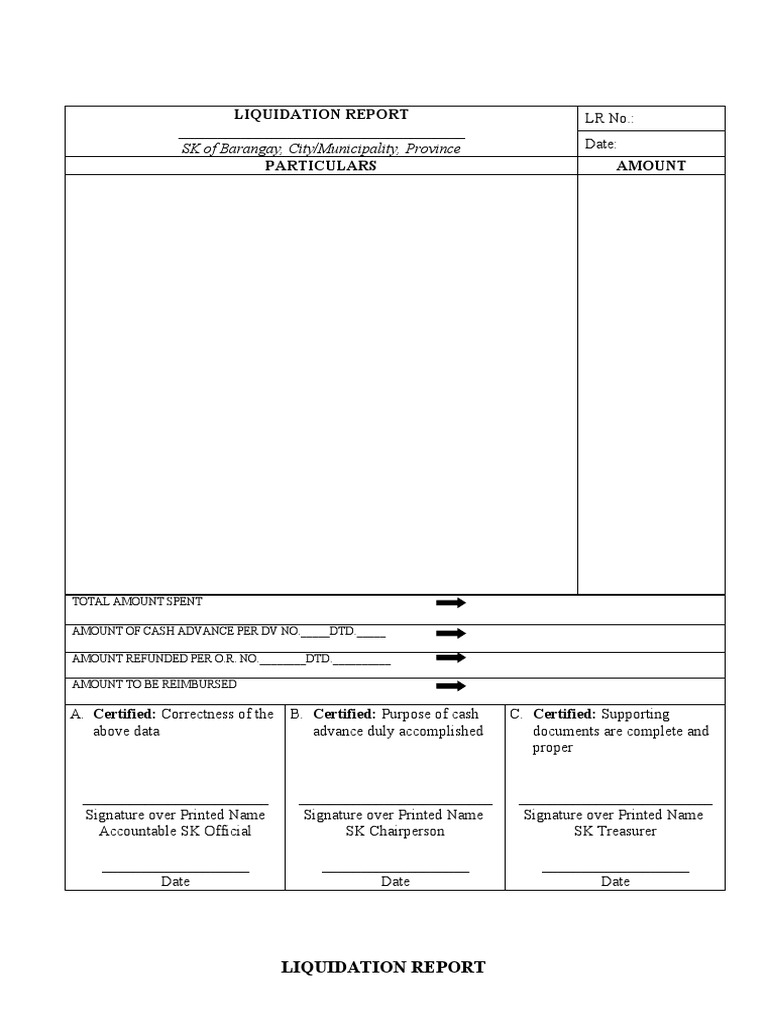 SK of Barangay, City/Municipality, Province: Liquidation Report ...