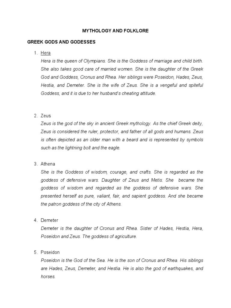 Oral Exam Mythology and Folklore | PDF | Twelve Olympians | Zeus