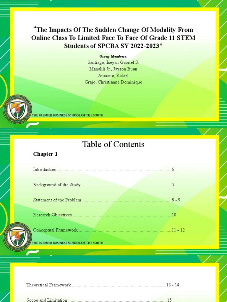 The Impact of The Sudden Change of Modality From Online Class To Limited Face To Face of Grade ...