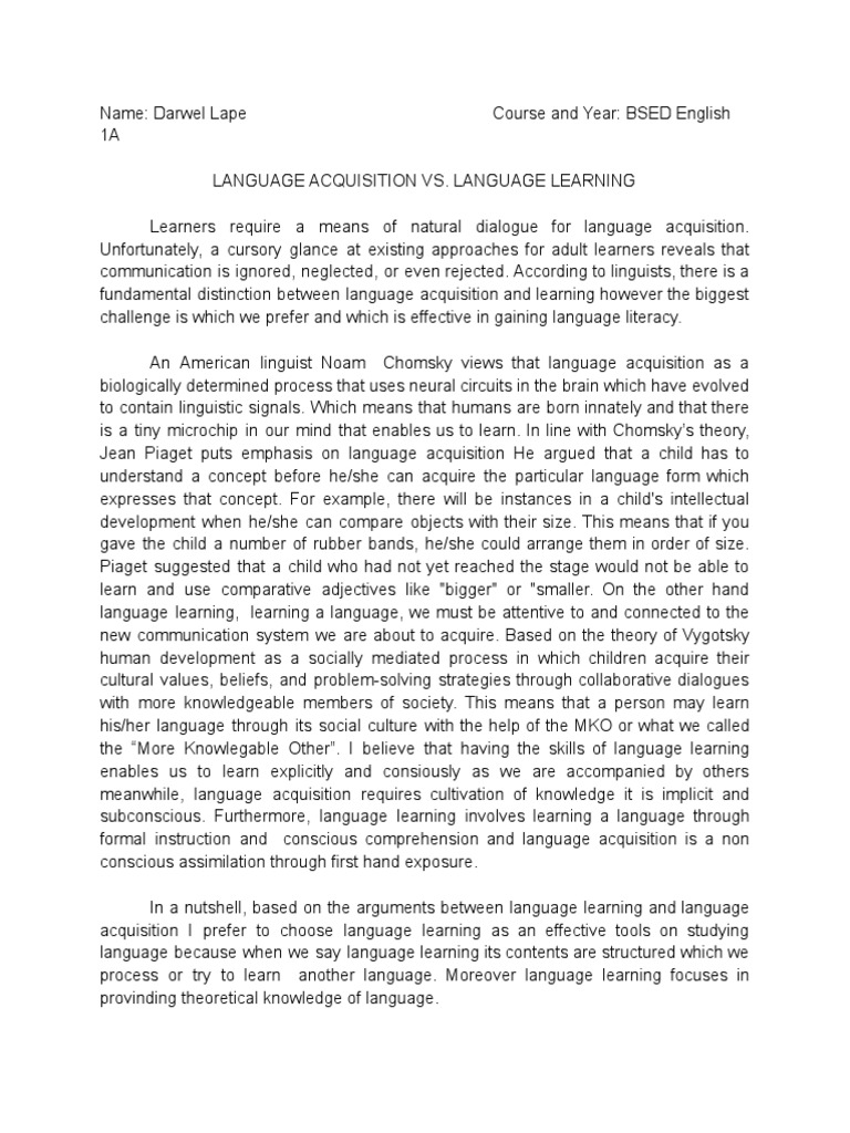 Language Acquisition vs. Learning | PDF | Language Acquisition | Learning