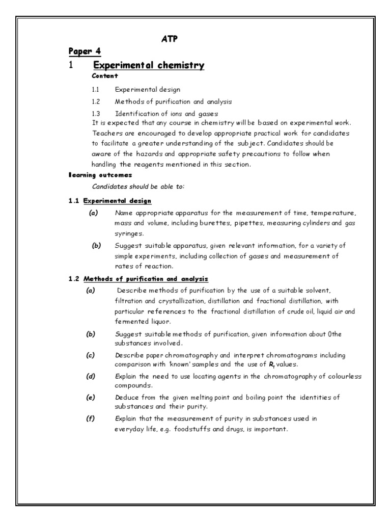 1 Experimental Chemistry: ATP Paper 4 | PDF | Distillation | Solubility