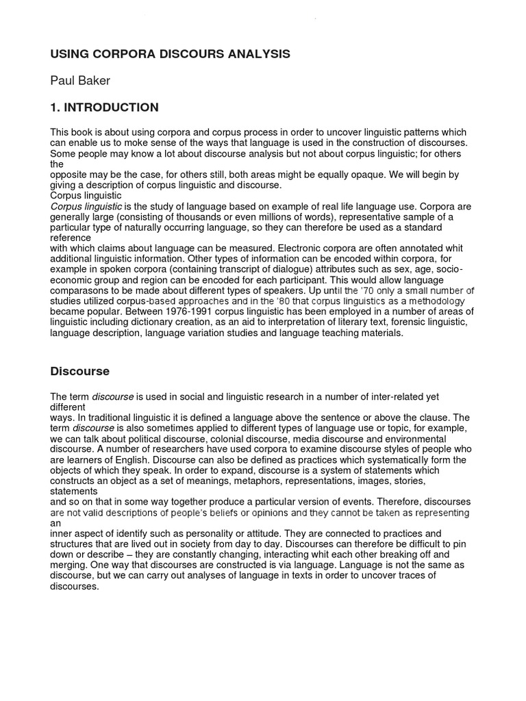 Riassunto Using Corpora in Discourse Analysis Di Paul Baker | PDF | Linguistics | Analysis