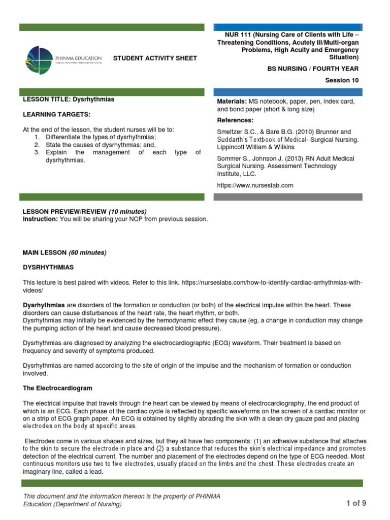 Nur 111 Session 10 Sas 1 | PDF | Heart | Electrocardiography