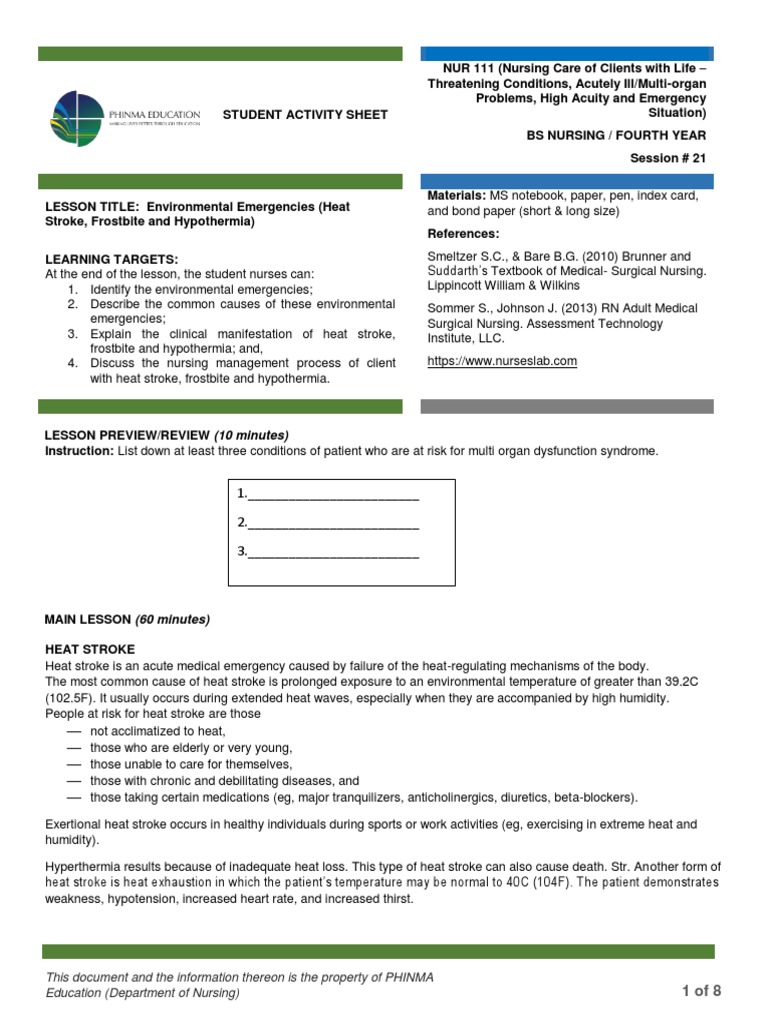 Nur 111 Session 21 Sas 1 | PDF | Hypothermia | Hyperthermia