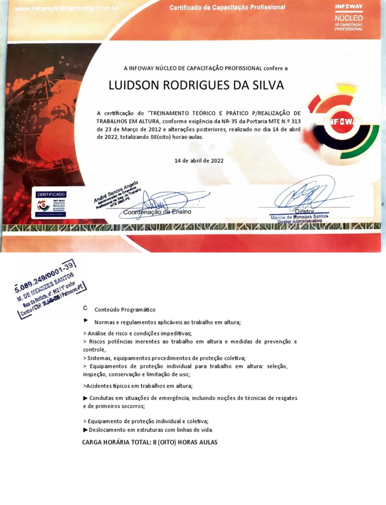 CERTIFICADO NR 35 MODELO | PDF