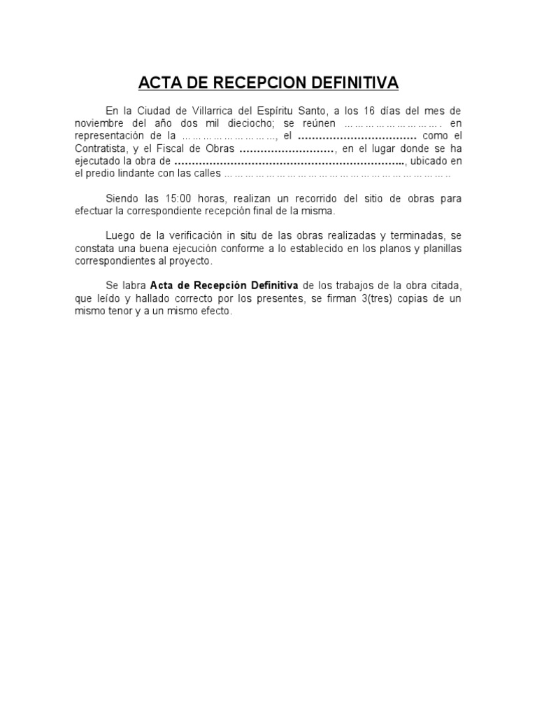 Acta de Recepcion Definitiva | PDF Acta de Recepcion Definitiva | PDF