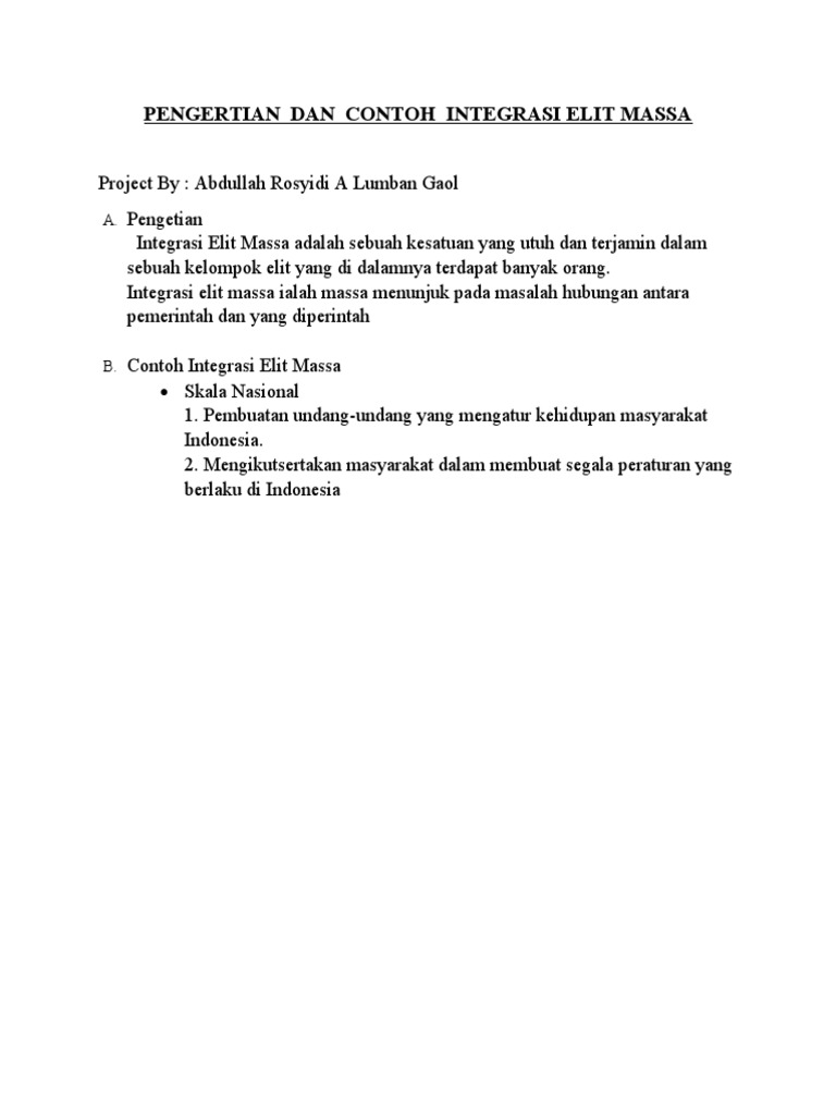 Pengertian Dan Contoh Integrasi Elit Massa | PDF
